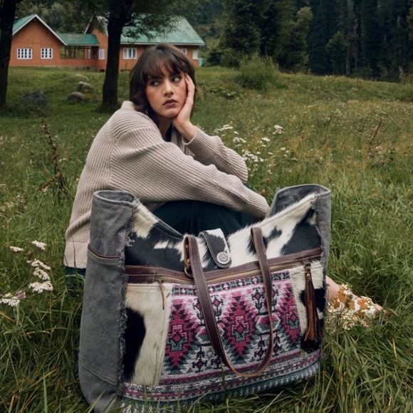 Myra Bag | Bags | New Myra Bag Boho Cowhide Leather Canvas Weekender ...